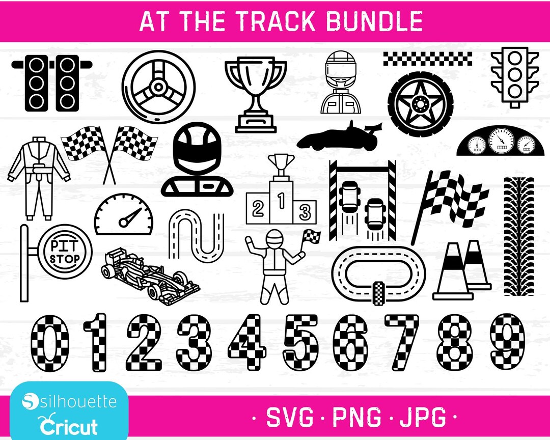 At the Track Bundle, Racing Cars Clipart, Racetrack Svgs, Race Track ...