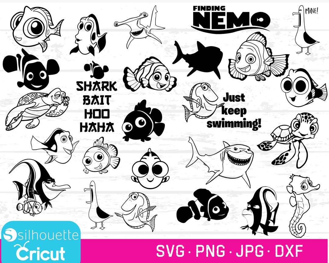 Bundle of Nemo Vectors, Nemo Svgs, PNG, Dxfs, Squirt Turtle Svg, Nemo ...