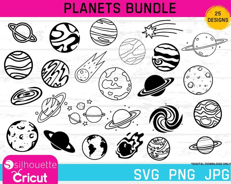 Planets Vectors Bundle SVG, JPG, PNG, Planets Svgs, Planets Clip Art ...