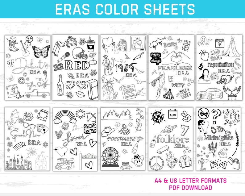 Eras Tour Color Sheets, TS Color In, Instant PDF Download -swift Color ...