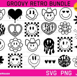 Groovy Retro Smiley Bundle of Svgs, Pngs, Jpgs, Groovy Svgs, Smiley ...