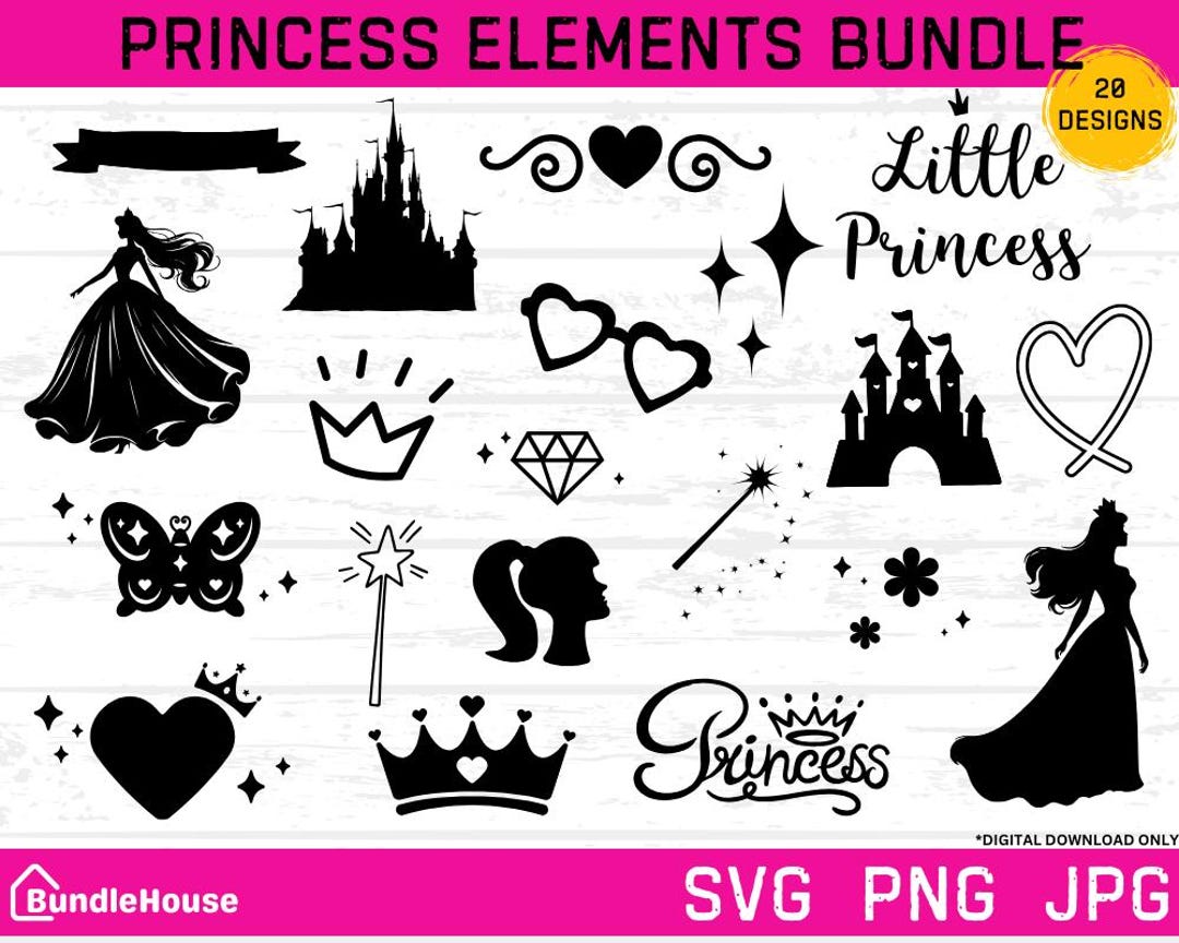 Princess Elements Bundle, SVG, PNG, JPG, Princess Cut Files, Little ...