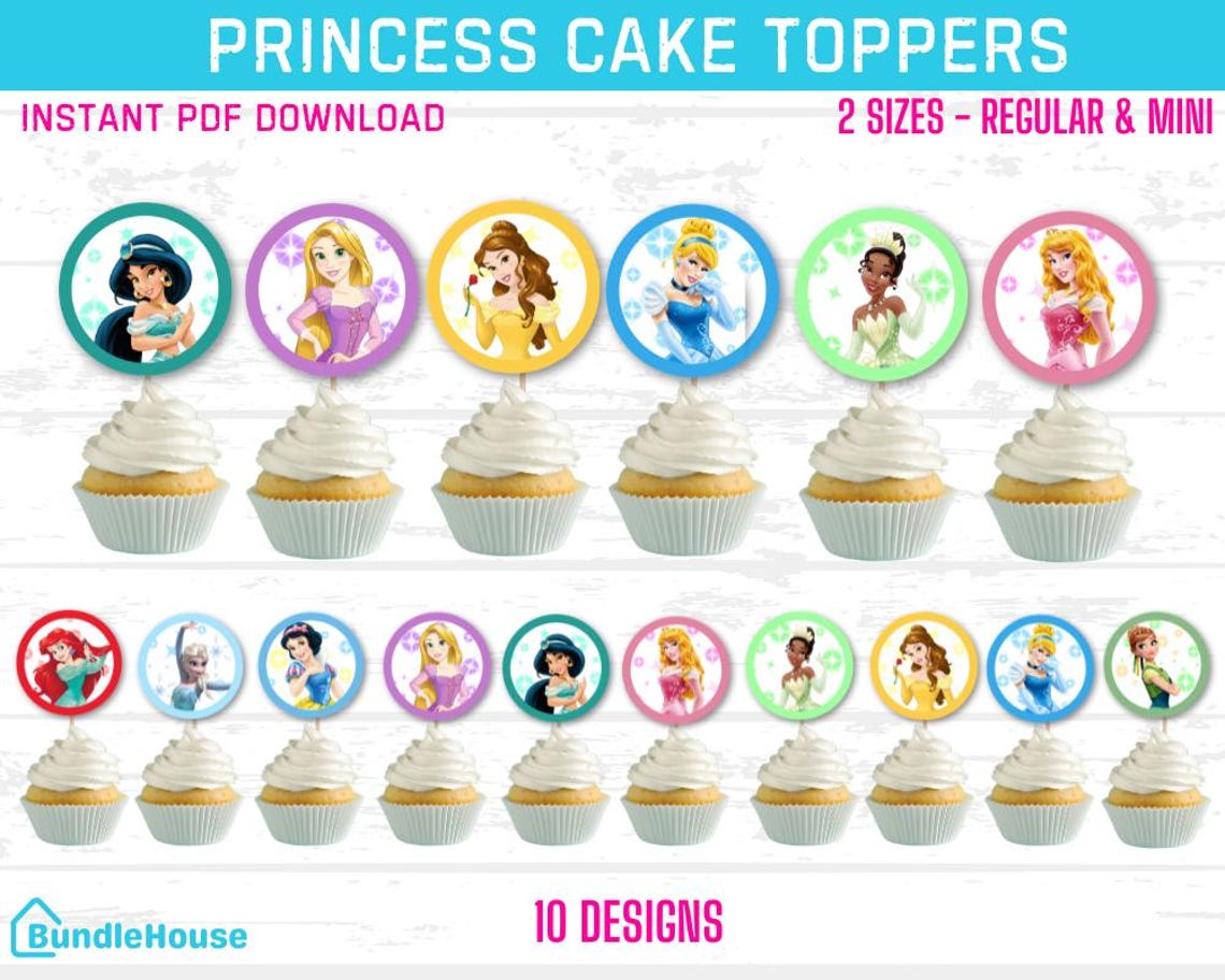 Round Princess DIY Cupcake Toppers - Princesses Party Props, Princess ...