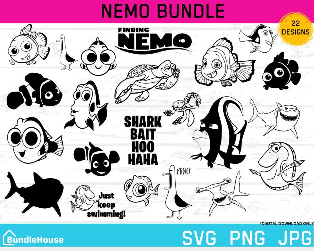 Bundle of Nemo Vectors, Nemo SVG, PNG, JPG, Squirt Turtle Svg, Nemo ...