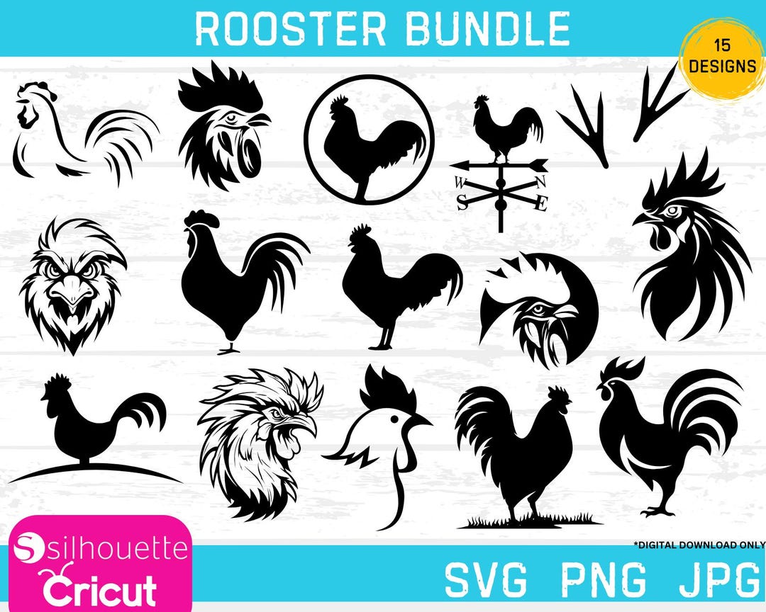 Roosters Cut File Bundle SVG, JPG, PNG, Roosters Svgs, Rooster Vectors ...