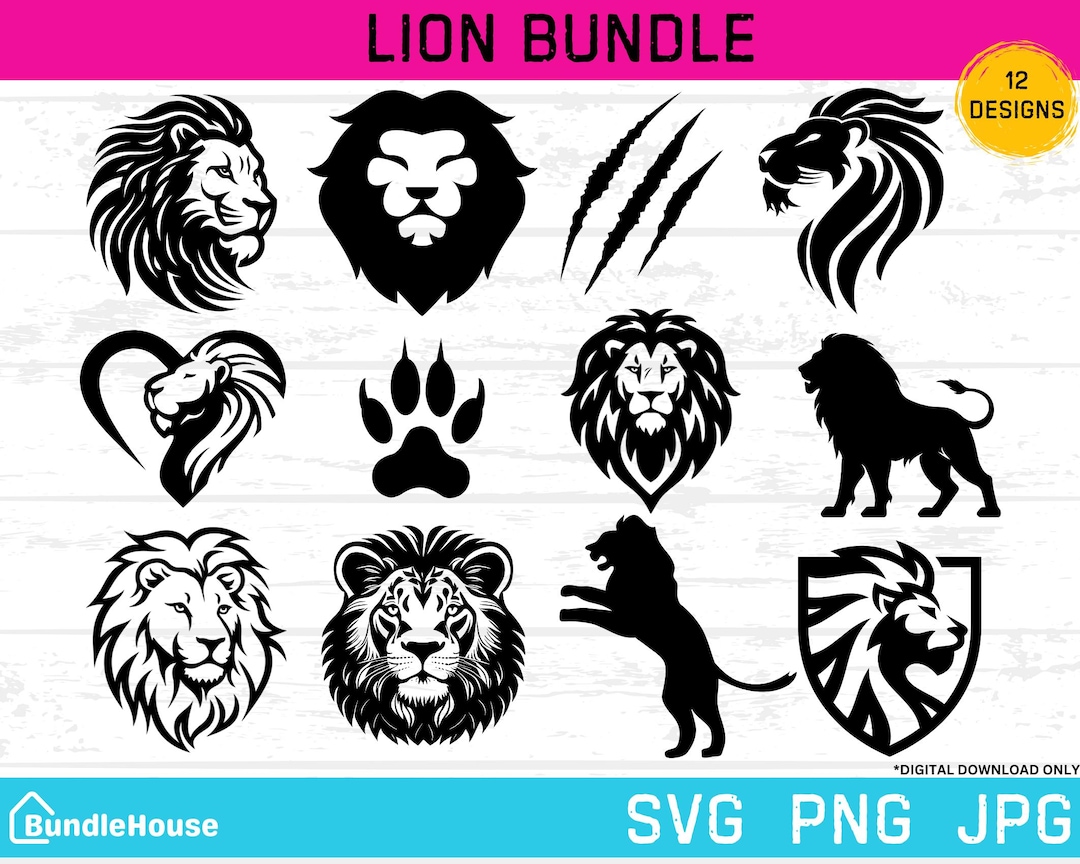 Lion Cut File Bundle SVG, JPG, PNG, Lions Svgs, Lion Logo Svg, Lion ...