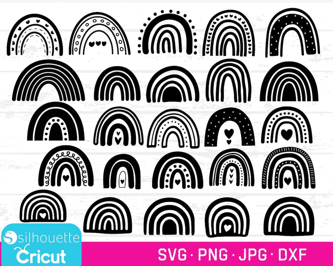 Bundle of Boho Rainbow Doodle Vectors, Rainbow Cut Files, Rainbow Svgs ...