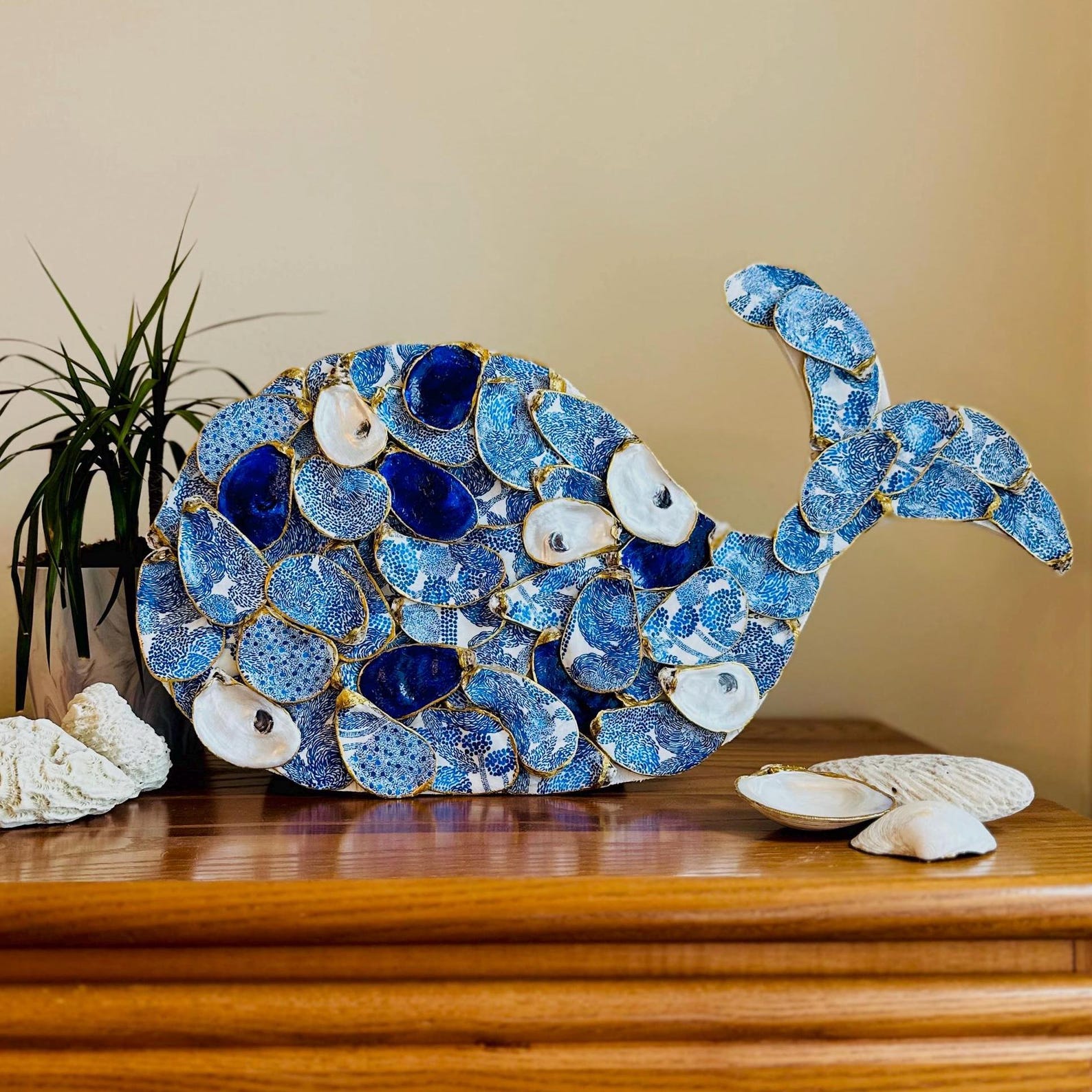 Real Oyster Shell Whale Wall Decor | Whale Wall Hanging | Handpainted ...