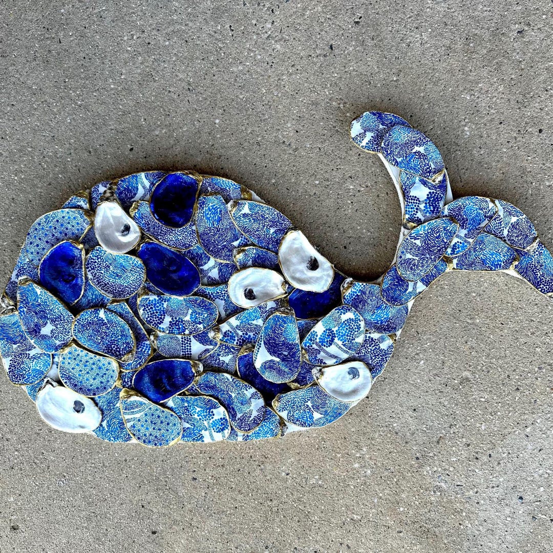 Real Oyster Shell Whale Wall Decor | Whale Wall Hanging | Handpainted ...