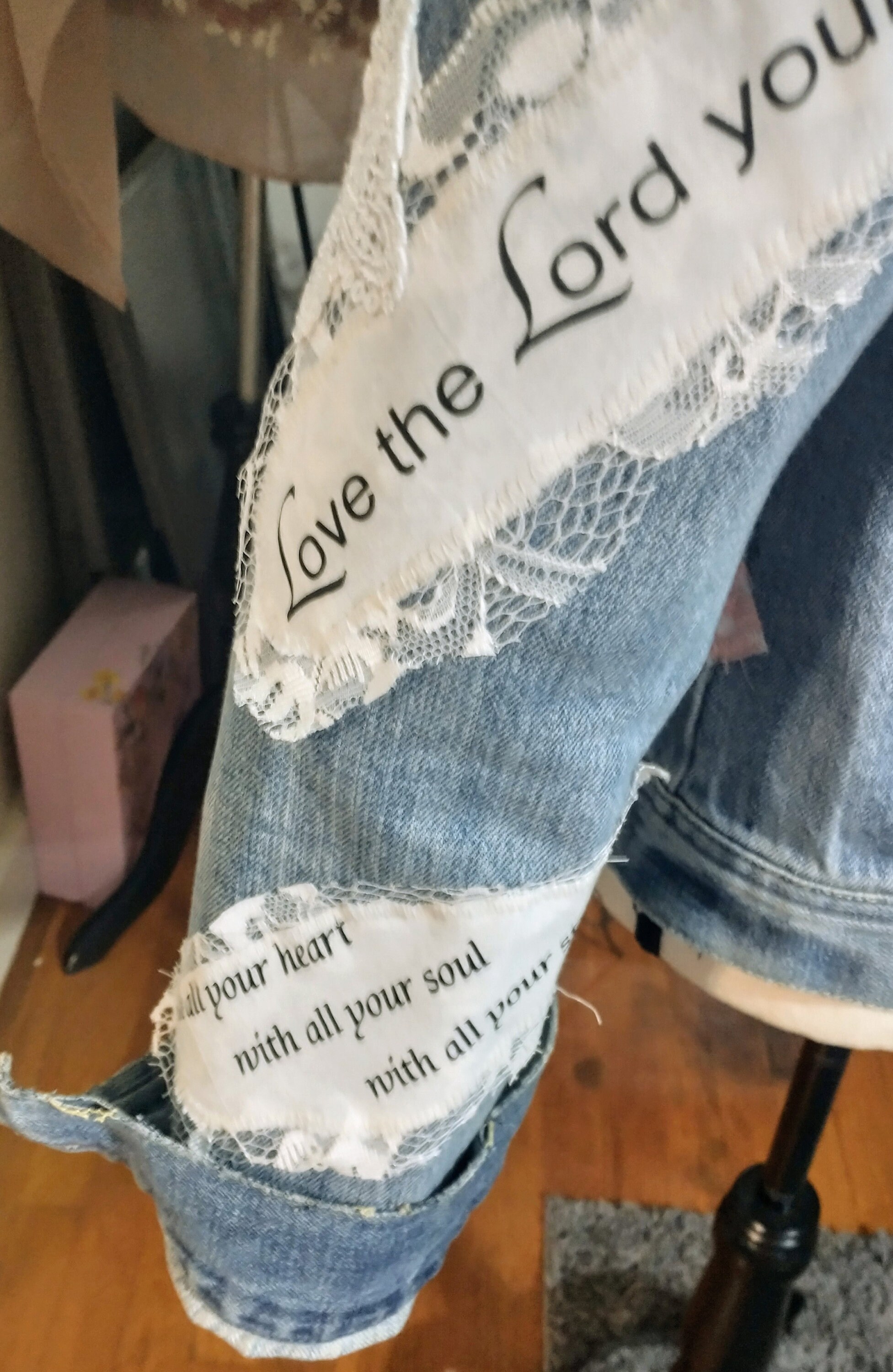 Boho Bible Scripture Denim Jacket Patchwork Shabby Chic Artwork ...