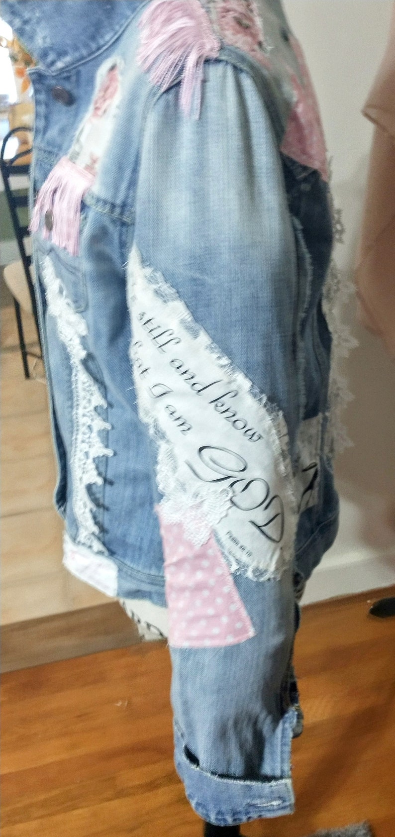 Boho Bible Scripture Denim Jacket Patchwork Shabby Chic Artwork ...