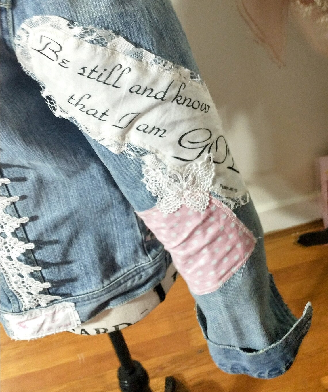 Boho Bible Scripture Denim Jacket Patchwork Shabby Chic Artwork ...