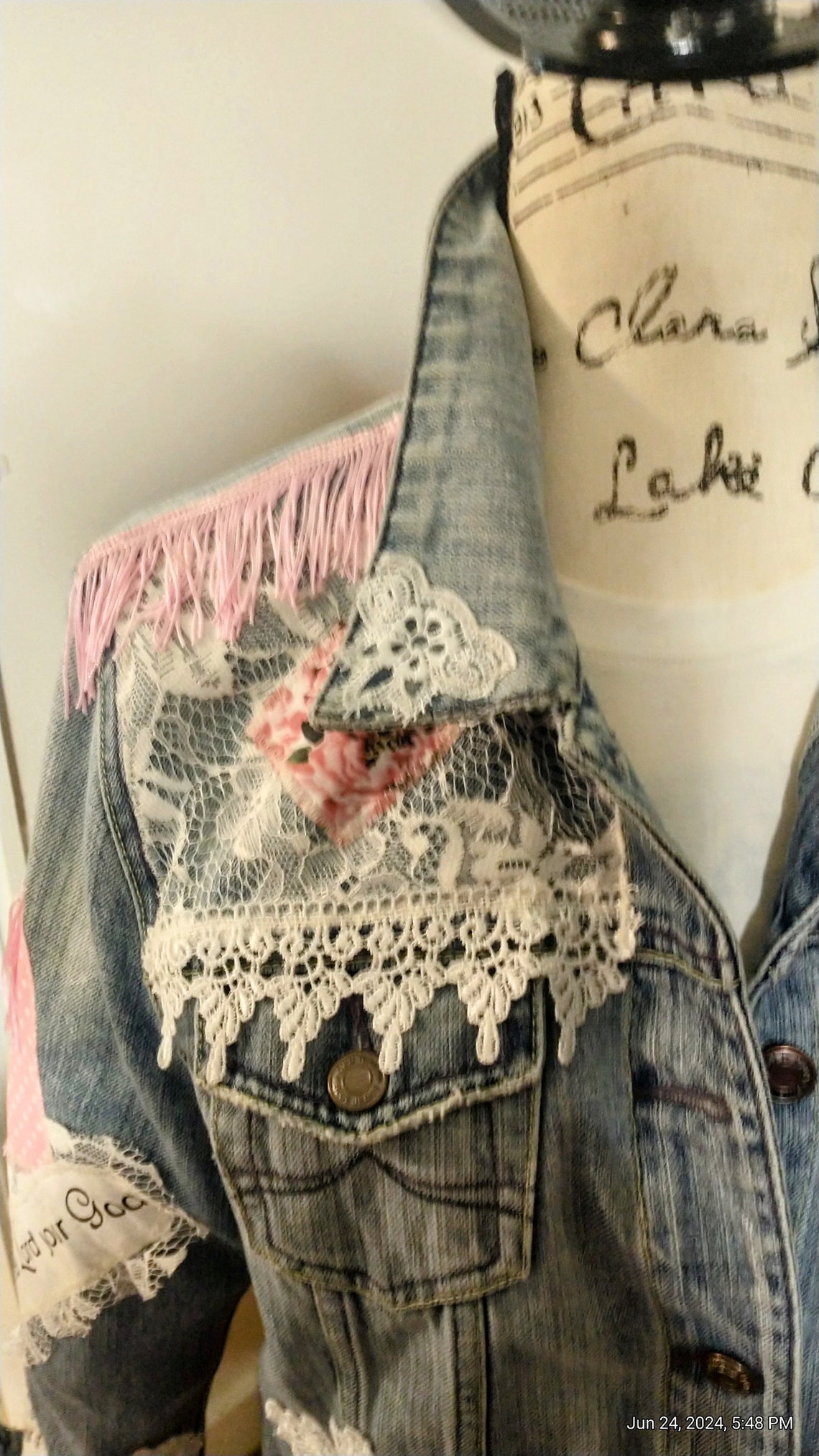 Boho Bible Scripture Denim Jacket Patchwork Shabby Chic Artwork ...