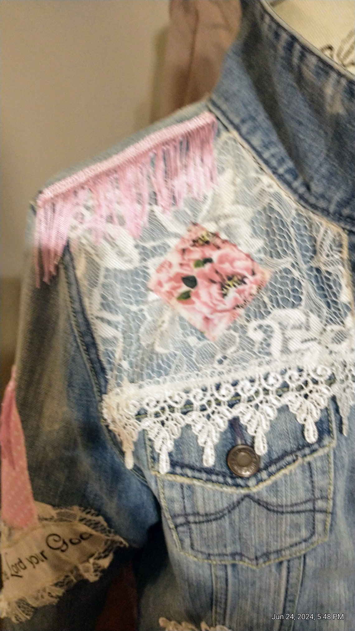 Boho Bible Scripture Denim Jacket Patchwork Shabby Chic Artwork ...
