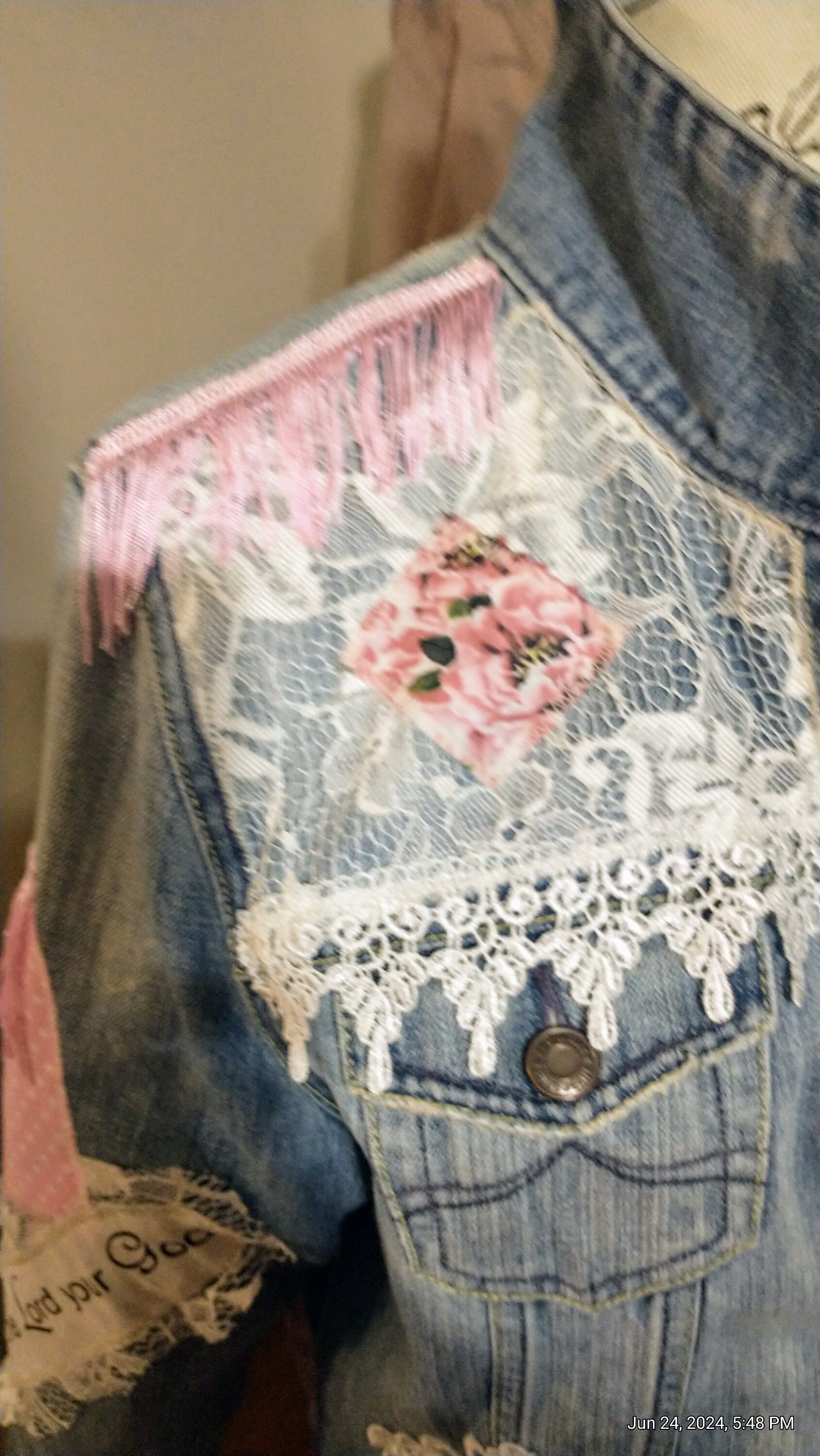Boho Bible Scripture Denim Jacket Patchwork Shabby Chic Artwork ...