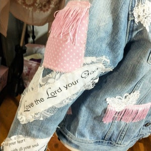 Boho Bible Scripture Denim Jacket Patchwork Shabby Chic Artwork ...
