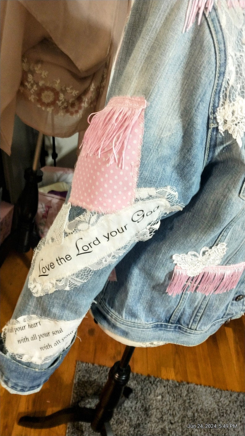 Boho Bible Scripture Denim Jacket Patchwork Shabby Chic Artwork ...
