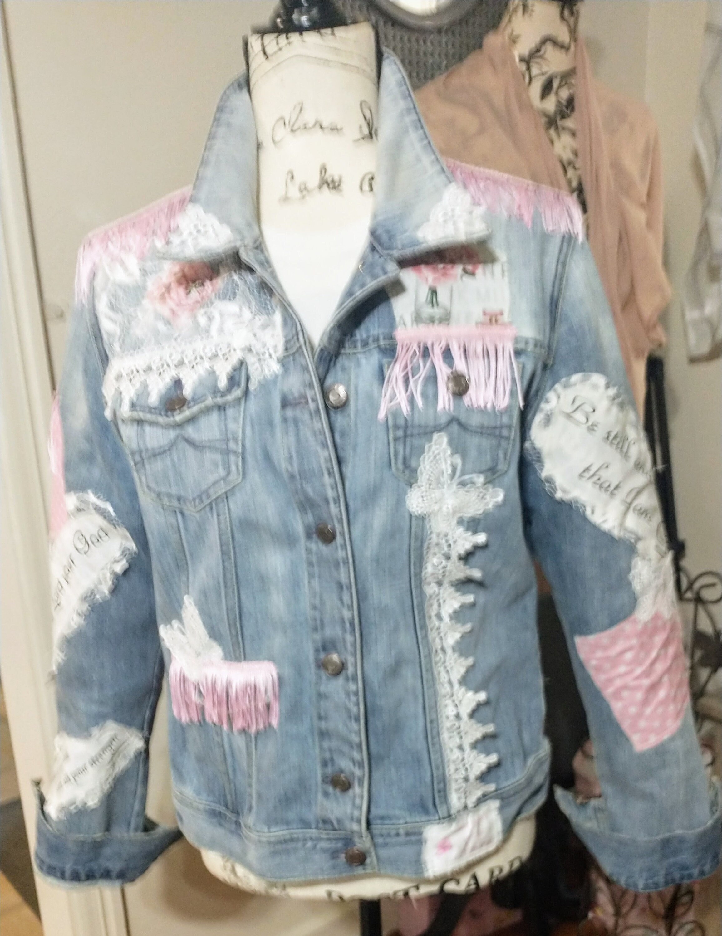 Boho Bible Scripture Denim Jacket Patchwork Shabby Chic Artwork ...