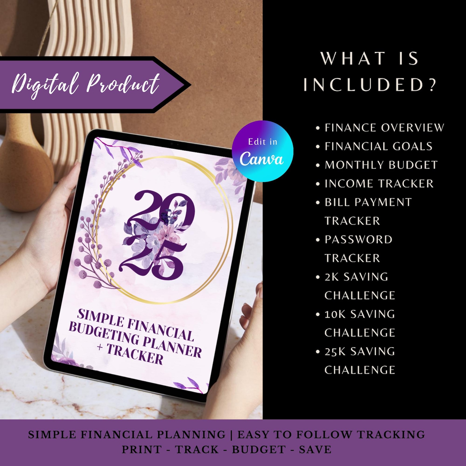 BUDGET PLANNER - 2025 Finance Planner - Expense Tracker - Choose Your ...