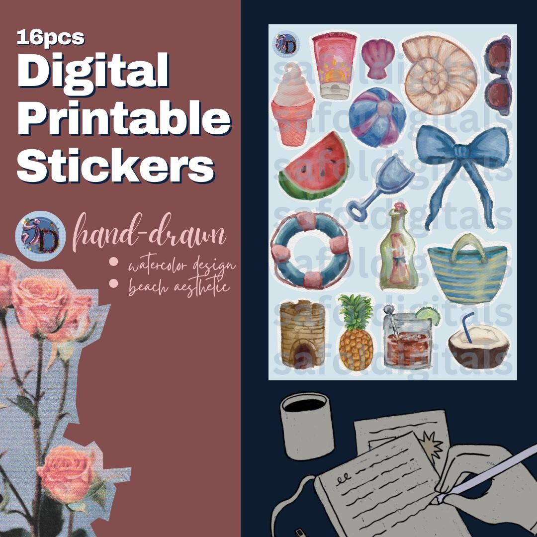Printable Digital Stickers Beach Aesthetic Printable Digital Stickers ...