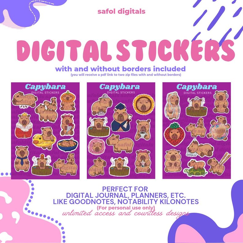 Capybara Digital Stickers Capybara Stickers Digital Handdrawn Stickers ...
