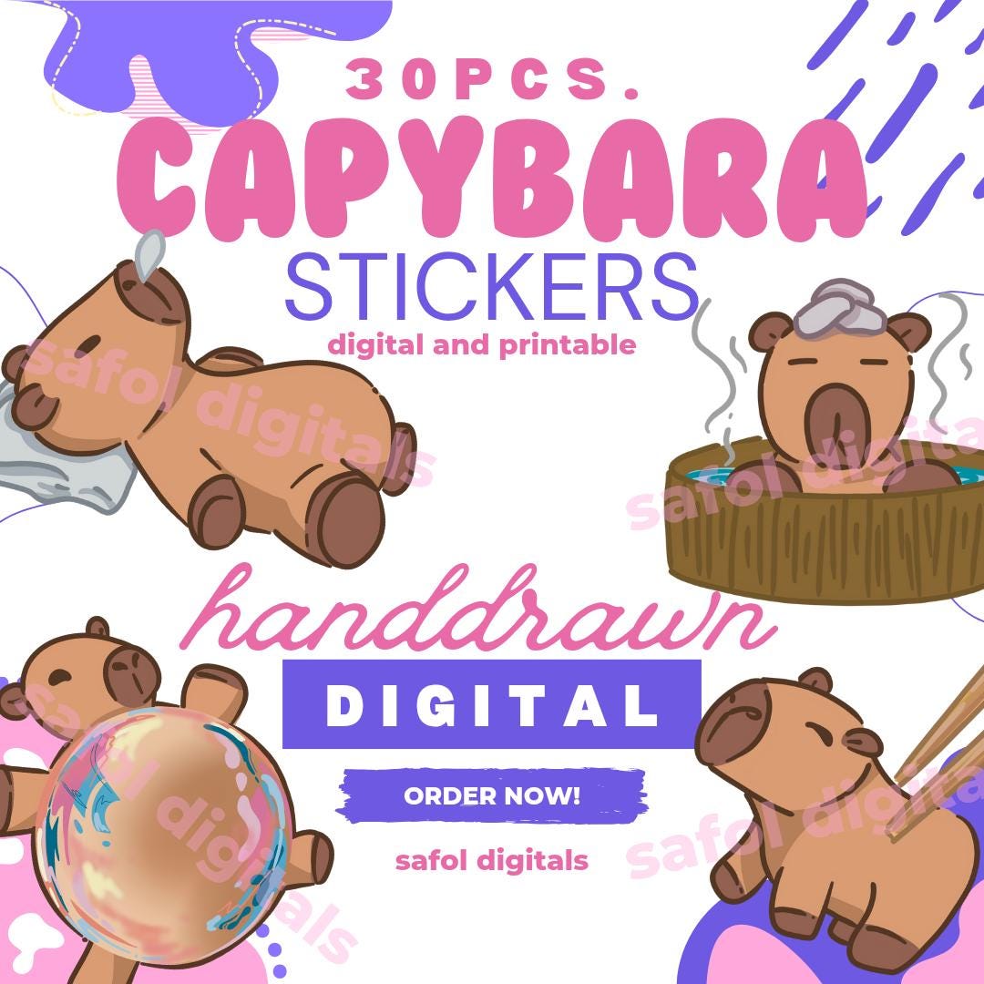 Capybara Digital Stickers Capybara Stickers Digital Handdrawn Stickers ...