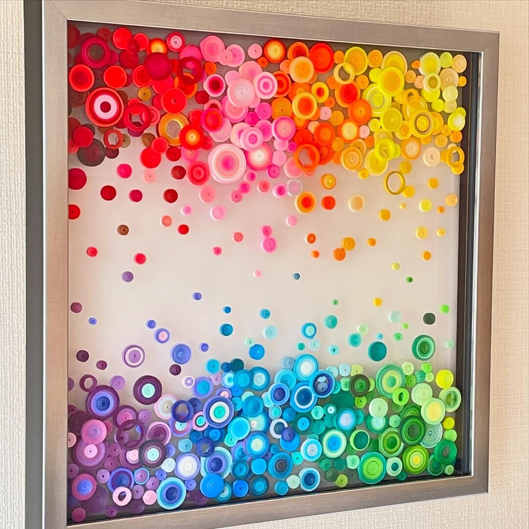 Floating 3D Rainbow Gradient Paper Wall Art Silver Frame Handmade ...