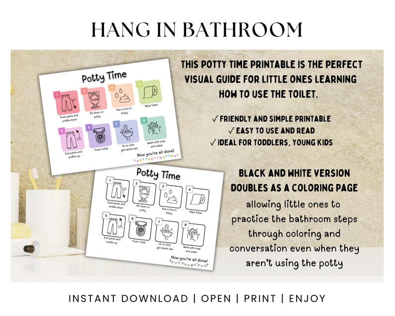 Potty Training Chart Reward Sticker Chart Bathroom Routine for ...