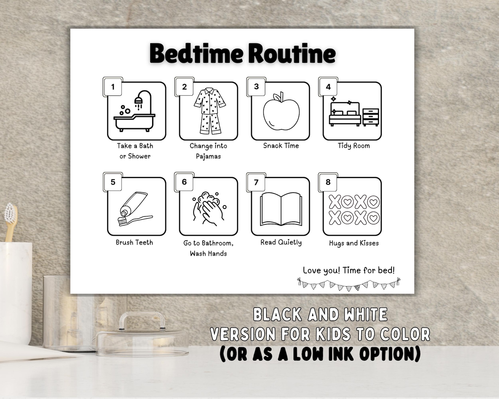 Bedtime Routine Chart Printable | Bedtime Checklist Visual Guide ...