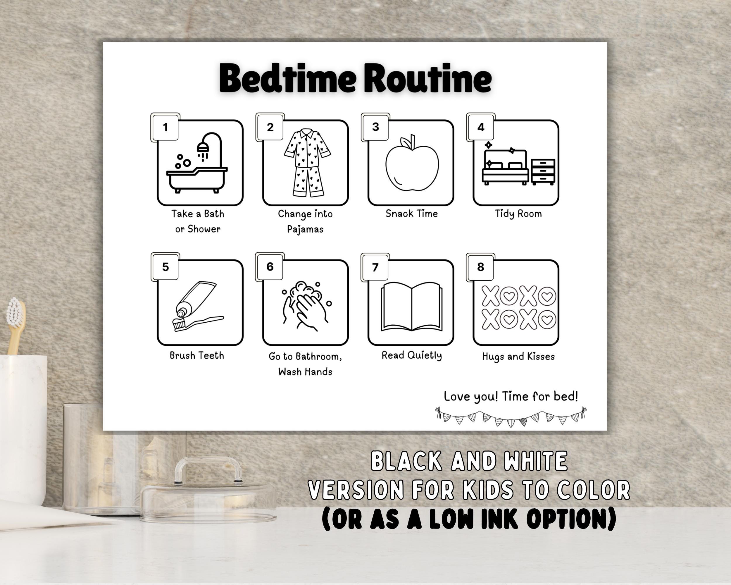 Bedtime Routine Chart Printable | Bedtime Checklist Visual Guide ...
