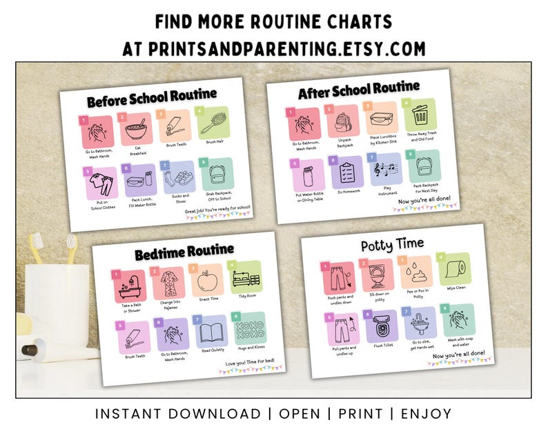 Bedtime Routine Chart Printable | Bedtime Checklist Visual Guide ...