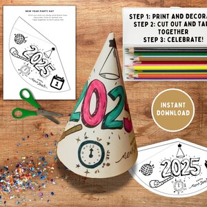Printable Happy New Year Hat | 2025 Kids Activities | NYE Paper Party ...