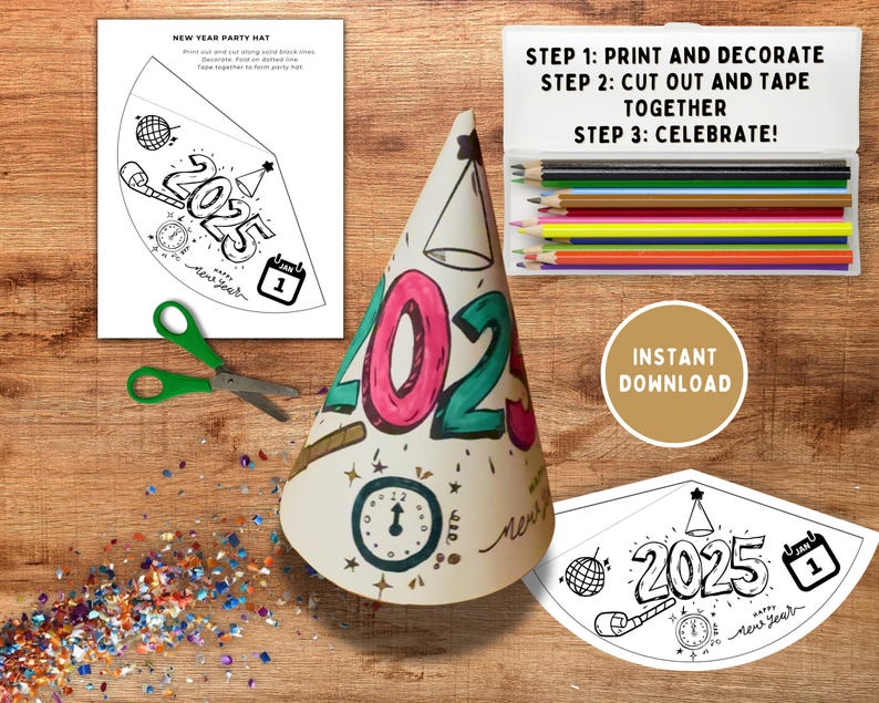 Printable Happy New Year Hat | 2025 Kids Activities | NYE Paper Party ...