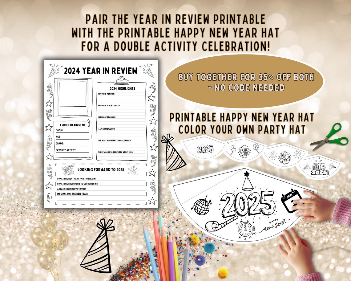 Printable Happy New Year Hat | 2025 Kids Activities | NYE Paper Party ...