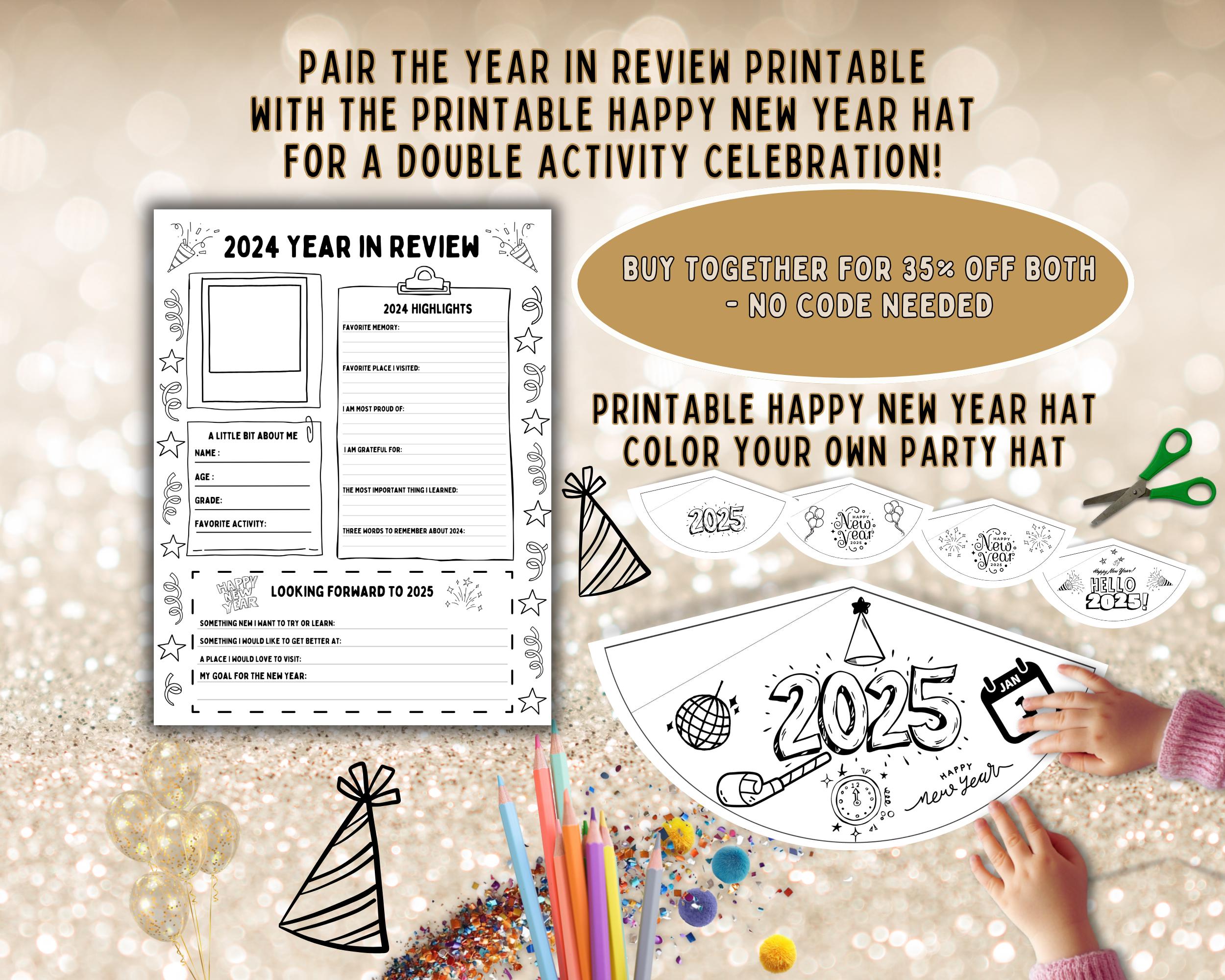 Printable Happy New Year Hat | 2025 Kids Activities | NYE Paper Party ...