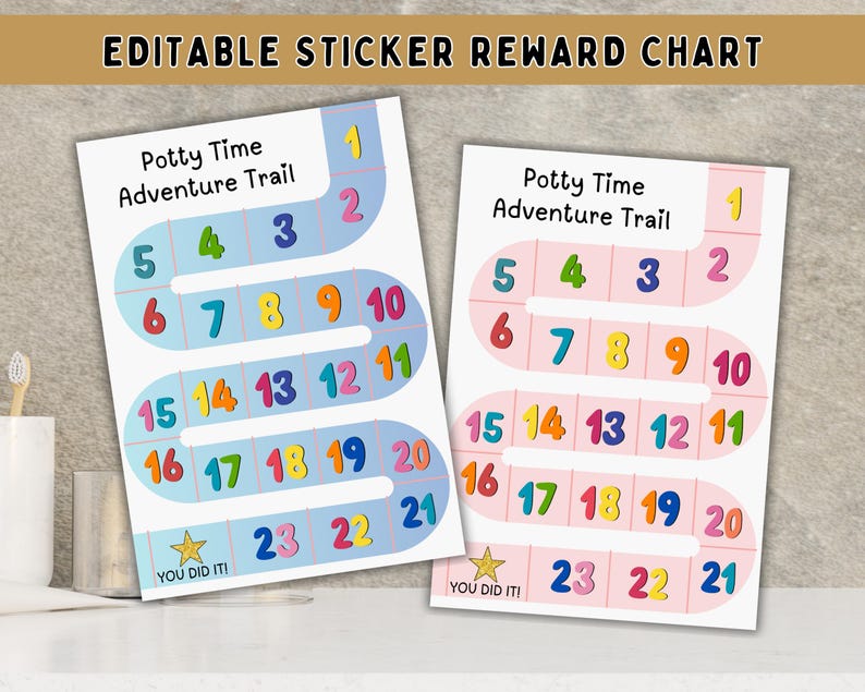 Editable Potty Training Sticker Reward Chart Printable | Custom Toddler ...