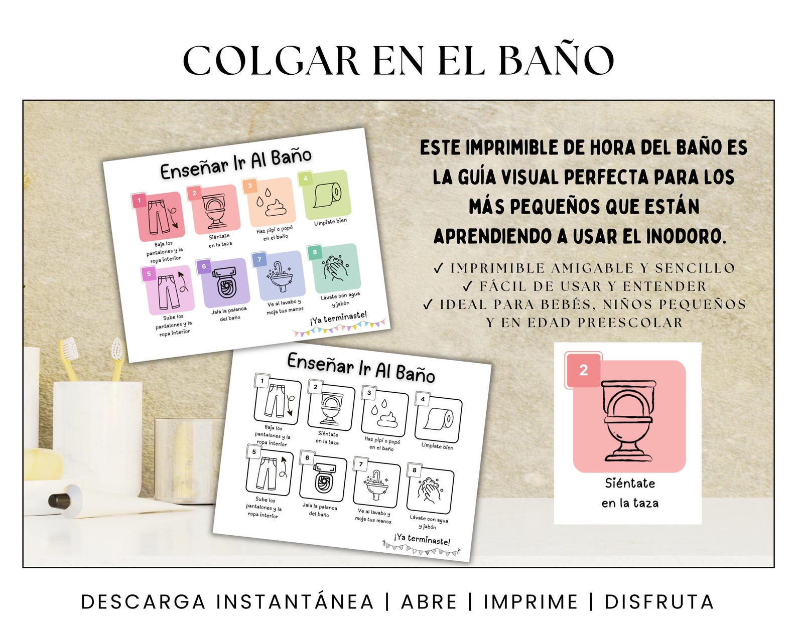 Spanish Potty Training Chart, Visual Routine, Enseñar Ir Al Baño ...
