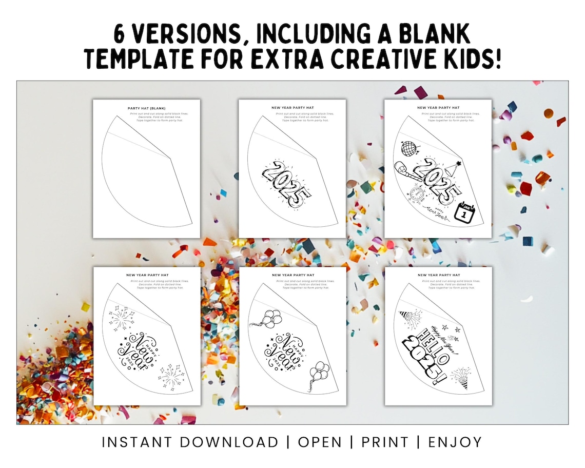 Printable Happy New Year Hat | 2025 Kids Activities | NYE Paper Party ...