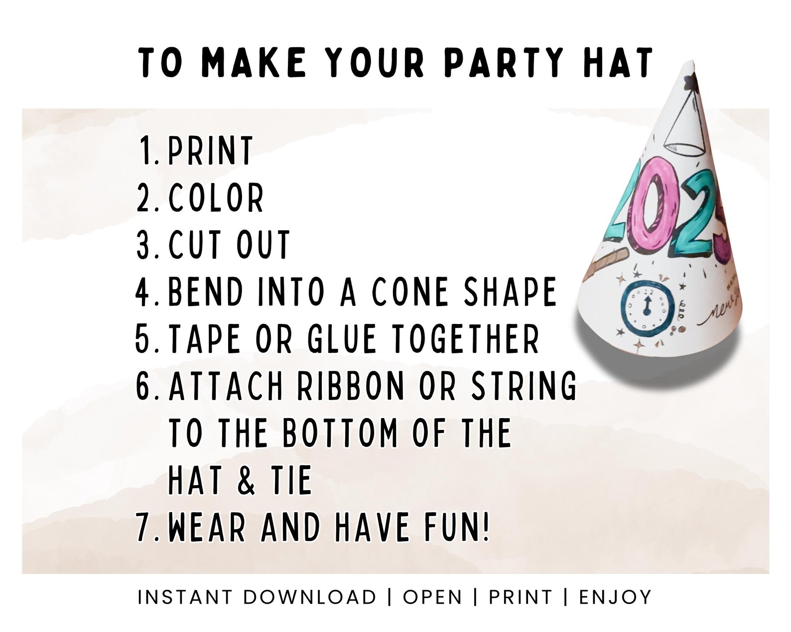 Printable Happy New Year Hat | 2025 Kids Activities | NYE Paper Party ...
