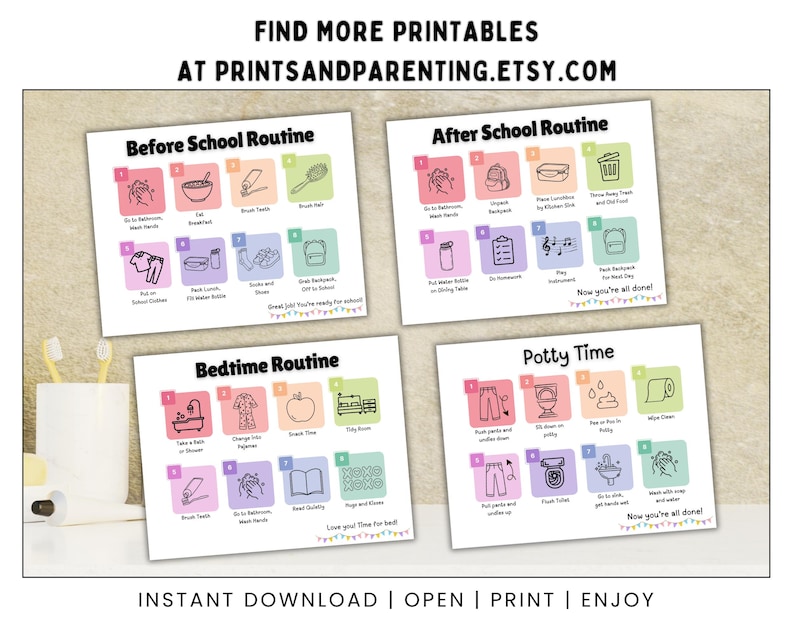 Bedtime Routine Chart Printable | Bedtime Checklist Visual Guide ...