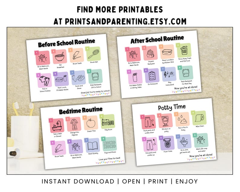 Before School Chart Printable | Get Ready for School Checklist Visual ...