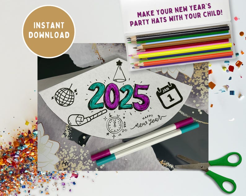 Printable Happy New Year Hat | 2025 Kids Activities | NYE Paper Party ...