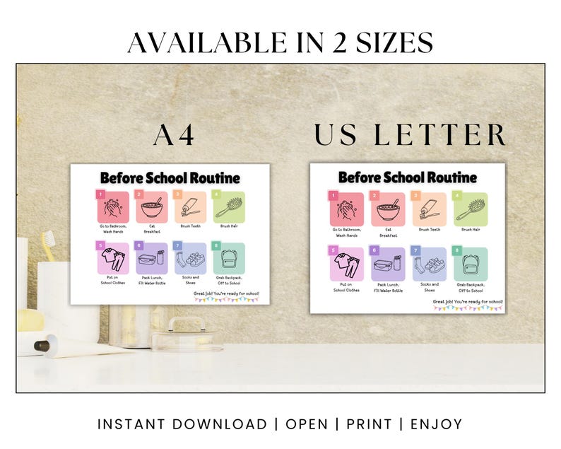 Before School Chart Printable | Get Ready for School Checklist Visual ...