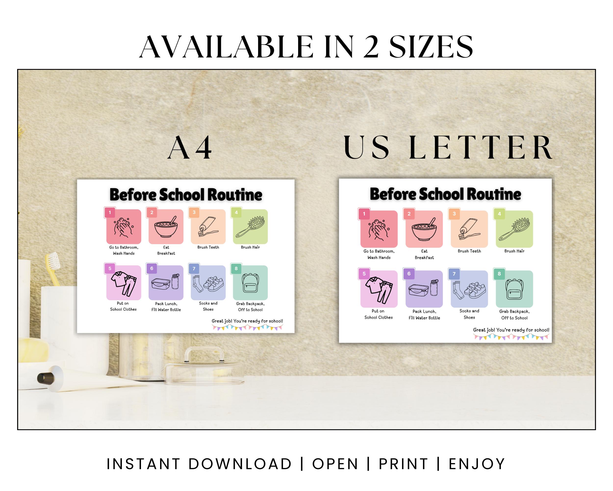 Before School Chart Printable | Get Ready for School Checklist Visual ...