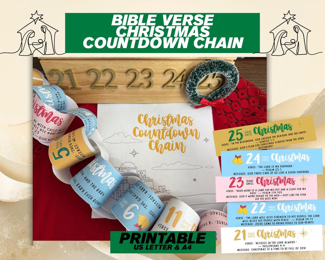 Printable Christian Christmas Countdown Chain | 26-day Advent Bible ...