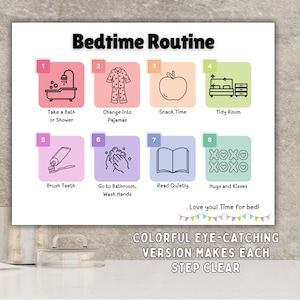 Bedtime Routine Chart Printable | Bedtime Checklist Visual Guide ...