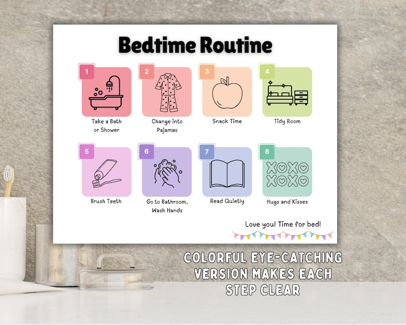 Bedtime Routine Chart Printable | Bedtime Checklist Visual Guide ...