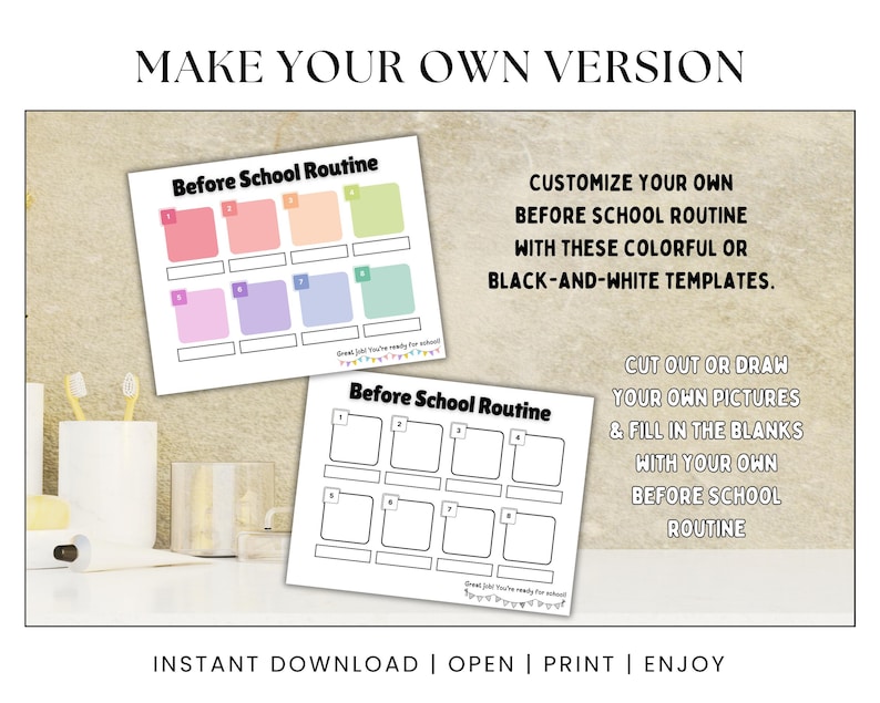 Before School Chart Printable | Get Ready for School Checklist Visual ...