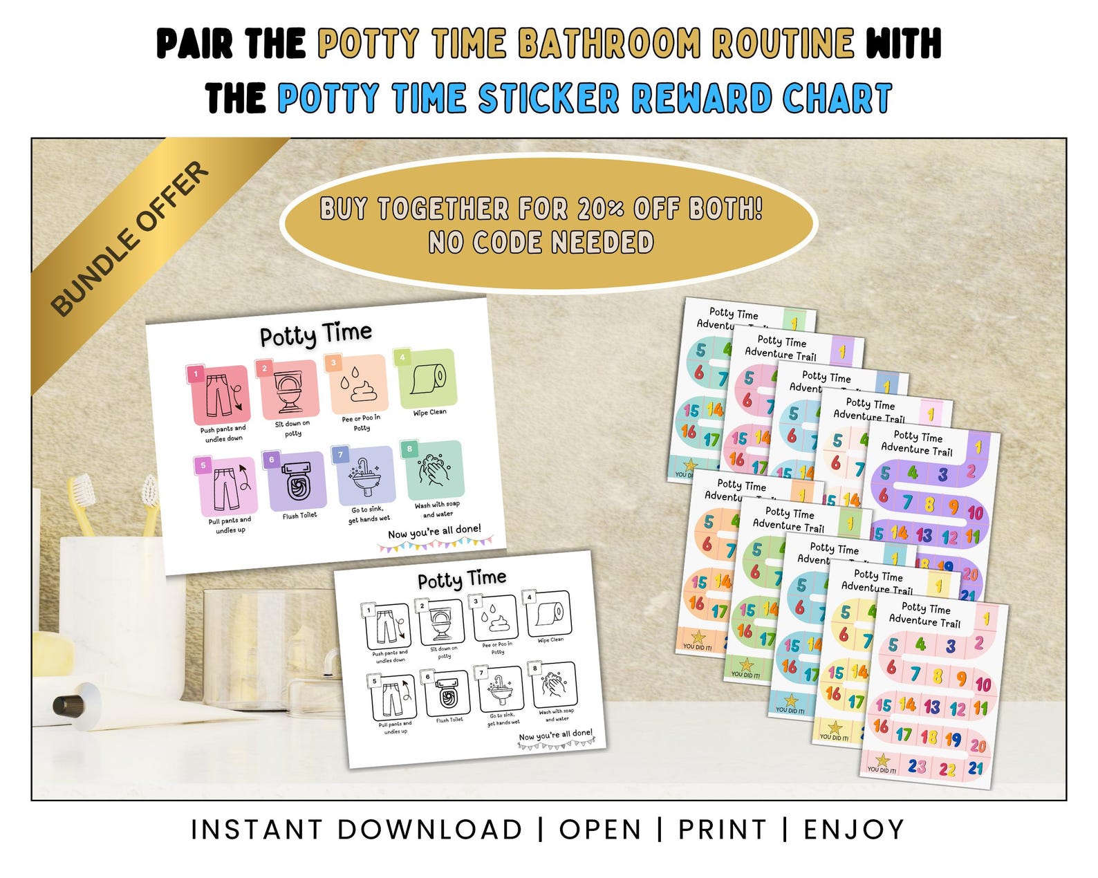 Potty Training Sticker Reward Chart | Printable Custom Kids Toilet ...