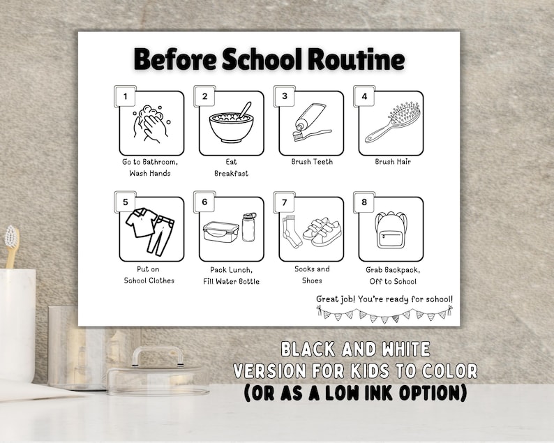 Before School Chart Printable | Get Ready for School Checklist Visual ...